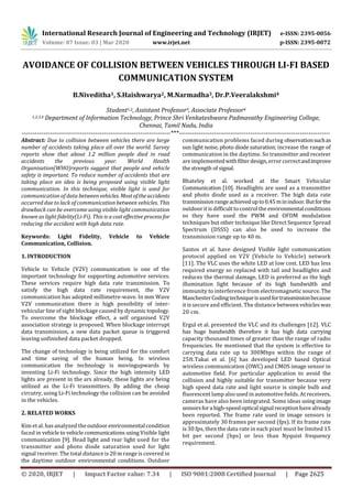 IRJET - Avoidance of Collision between Vehicles through Li-Fi based ...