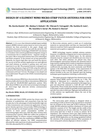 IRJET - Design of 4 Element Mimo Micro-Strip Patch Antenna for UWB Application | PDF
