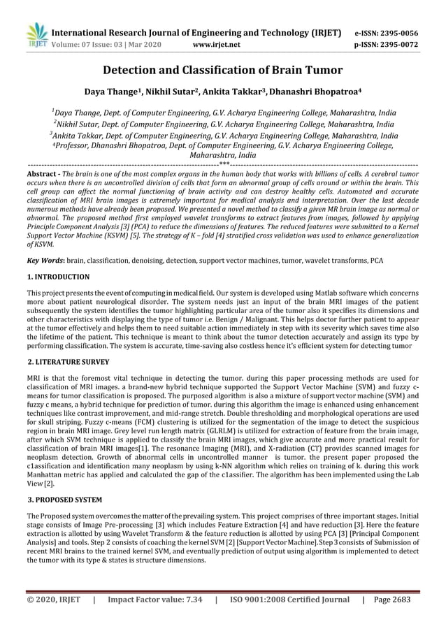 IRJET - Detection and Classification of Brain Tumor | PDF | Brain and Nervous System Disorders ...