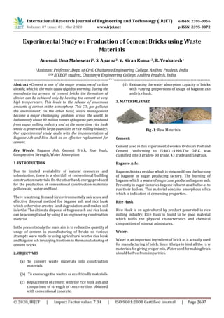 IRJET - Experimental Study on Production of Cement Bricks using Waste Materials | PDF