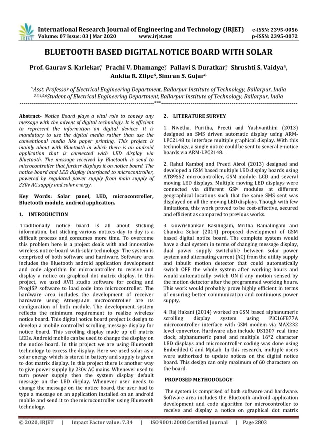 IRJET - Bluetooth based Digital Notice Board with Solar | PDF | Operating Systems | Computer ...