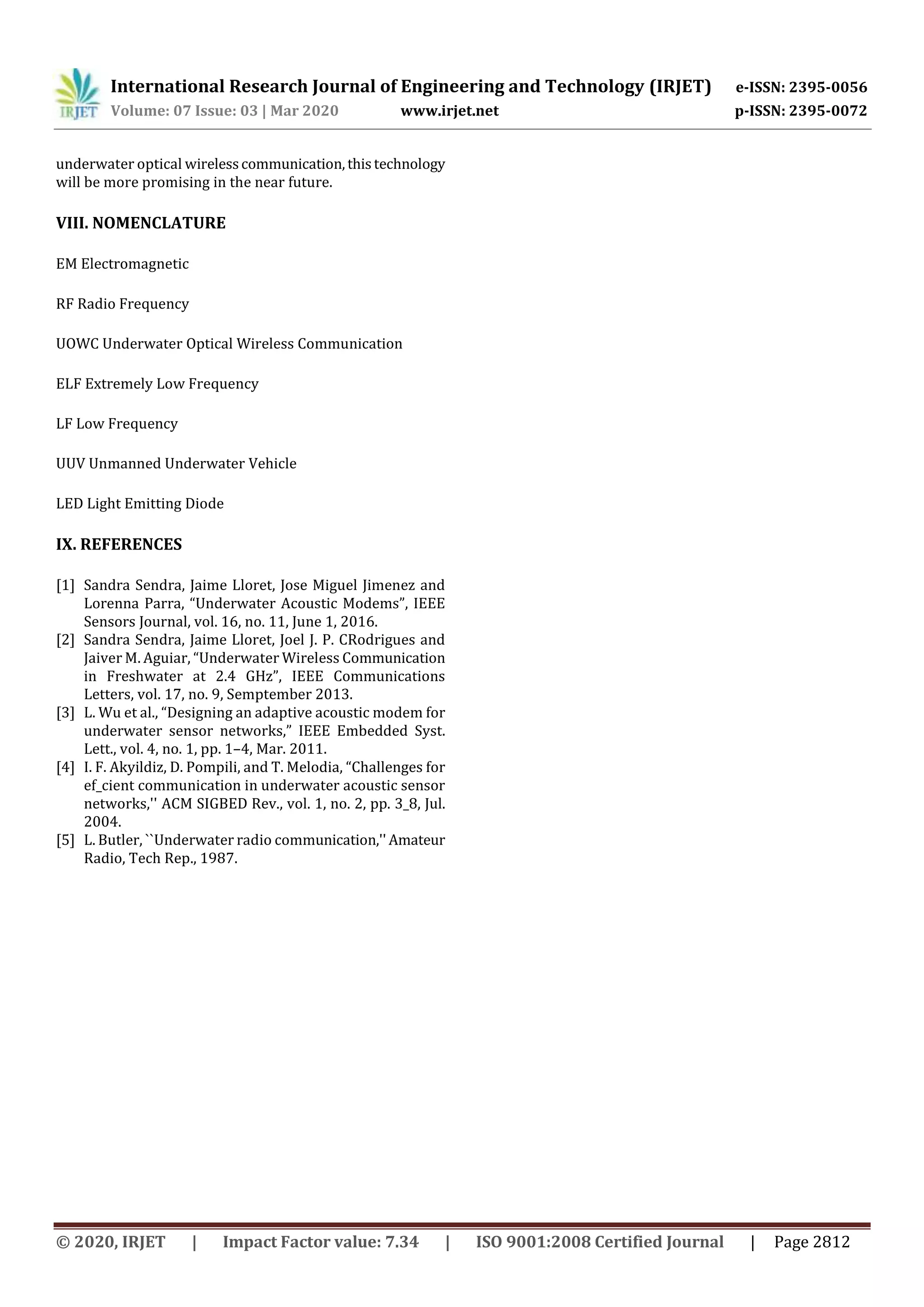 IRJET - Underwater Wireless Communication using Visible Light | PDF