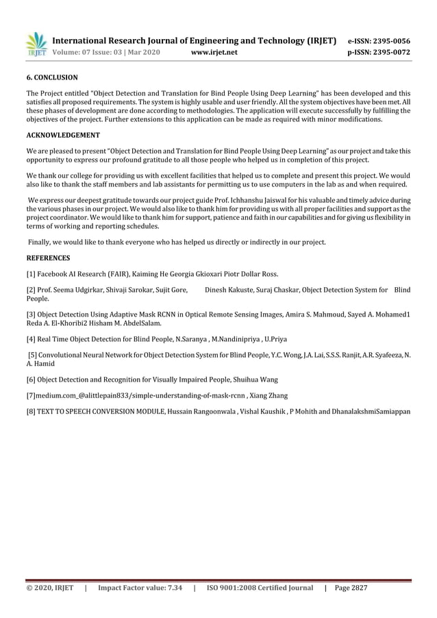 Irjet Object Detection And Translation For Blind People Using Deep Learning Pdf