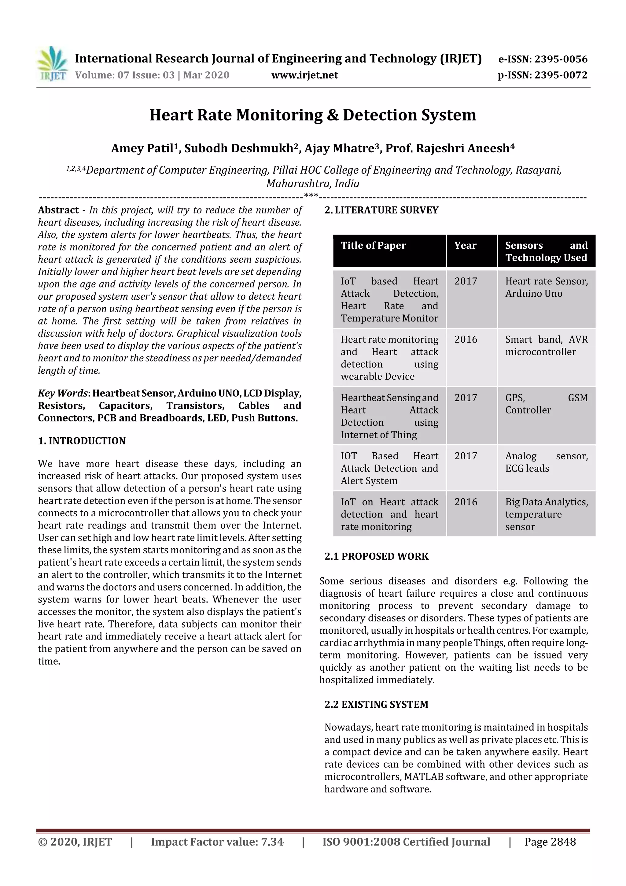 IRJET - Heart Rate Monitoring & Detection System | PDF