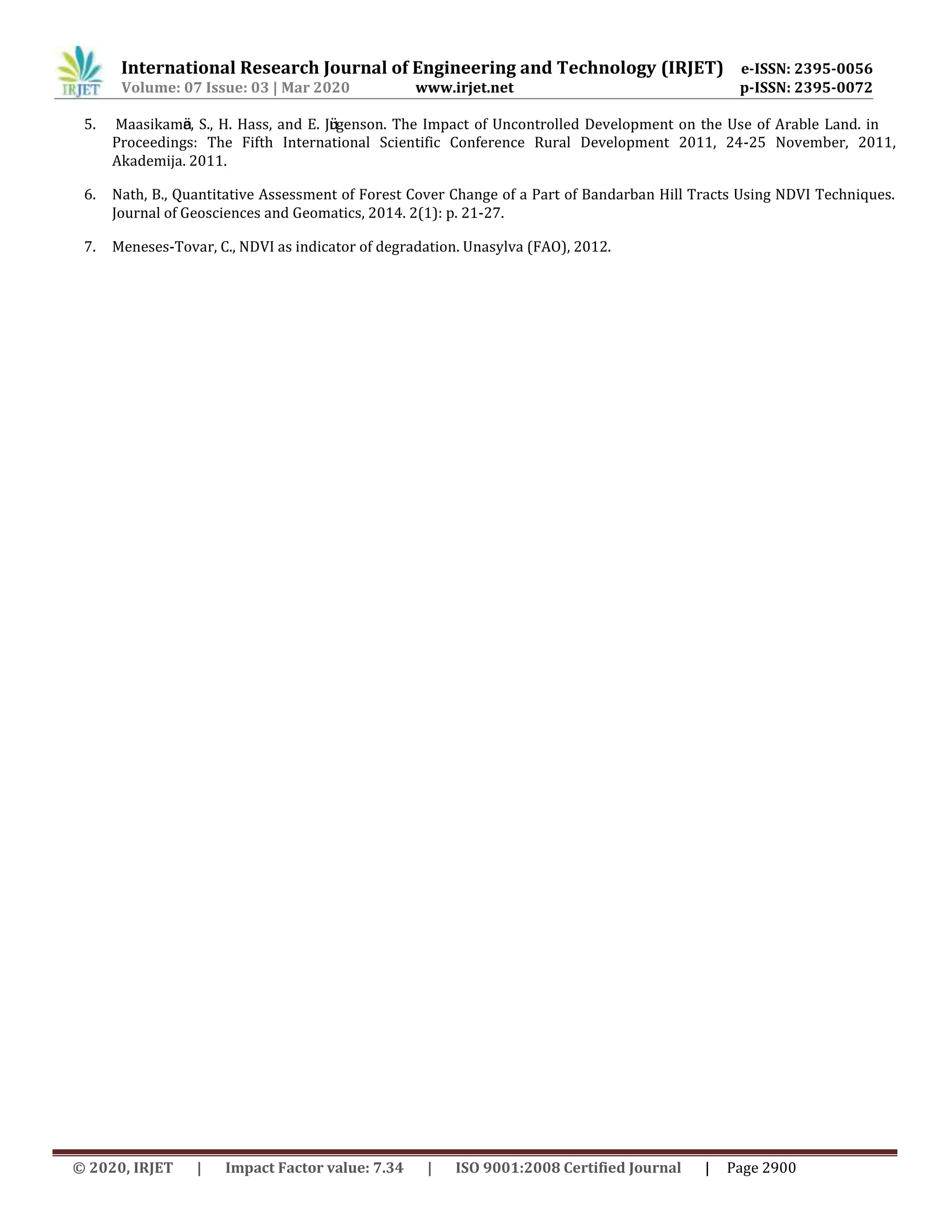 IRJET - Normalized Difference Vegetation Index (NDVI) based Land Cover ...