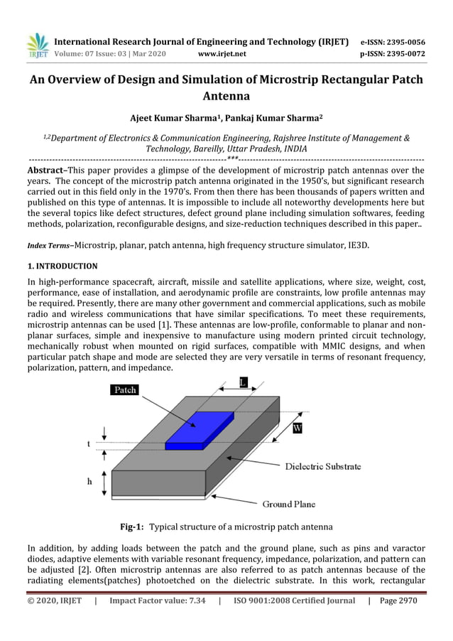 IRJET - An Overview of Design and Simulation of Microstrip Rectangular ...