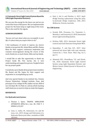 IRJET - Hydraulic Jack System Installed in Footpath for Reducing ...