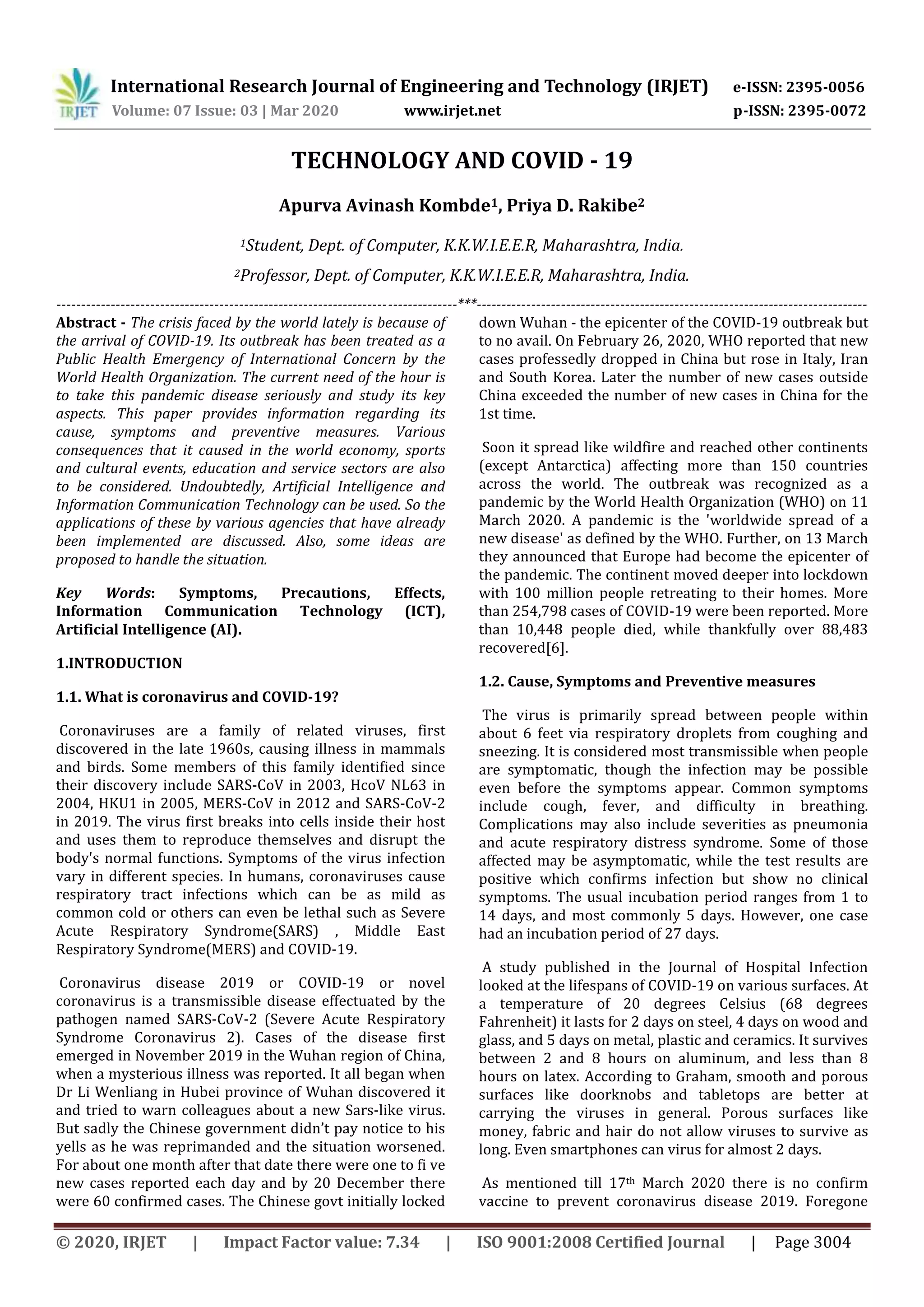 IRJET - Technology and COVID - 19 | PDF