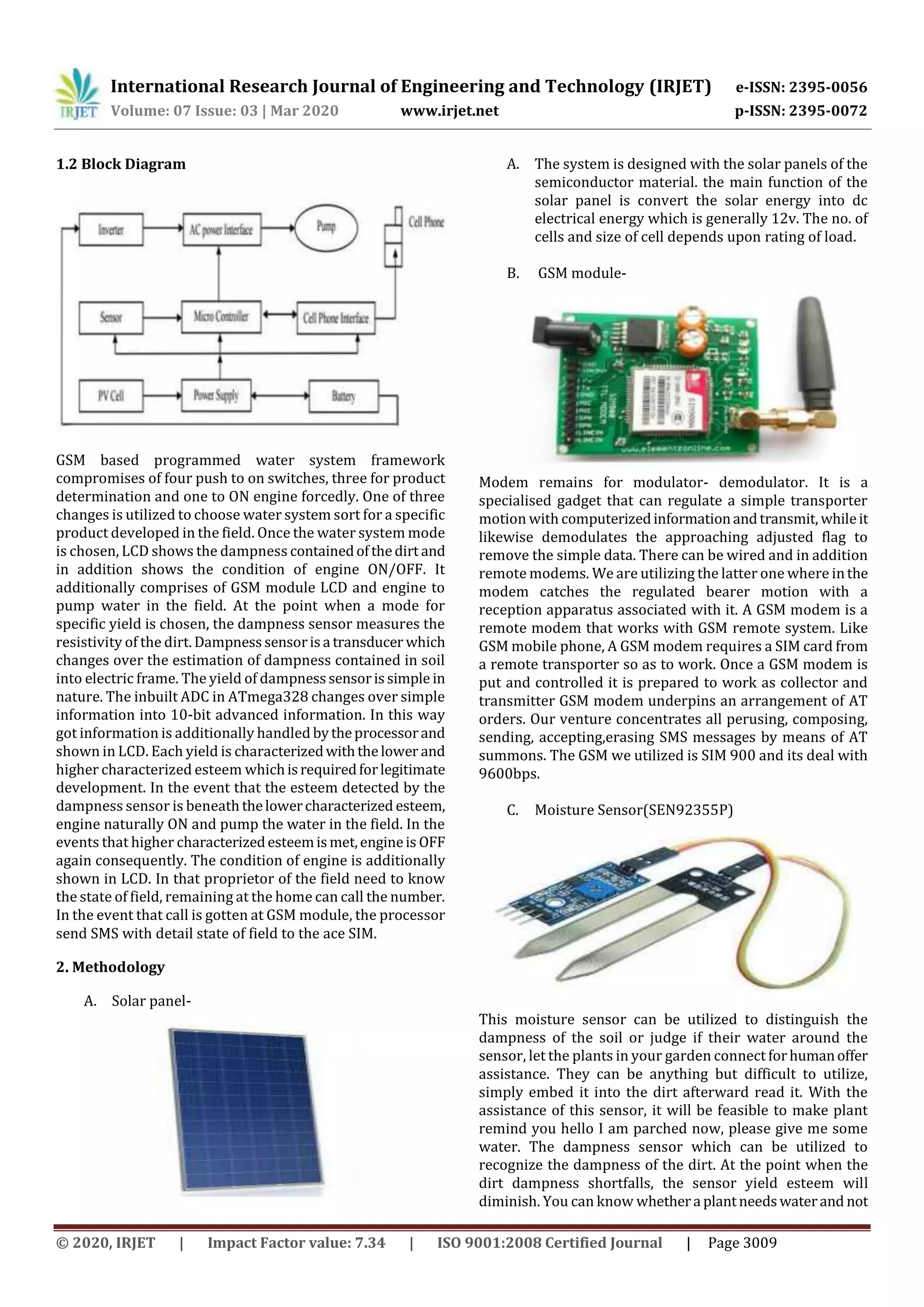 IRJET - GSM based Solar Powered Automatic Irrigation System | PDF IRJET - GSM based Solar Powered Automatic Irrigation System | PDF