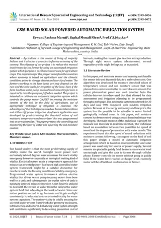 IRJET - GSM based Solar Powered Automatic Irrigation System | PDF