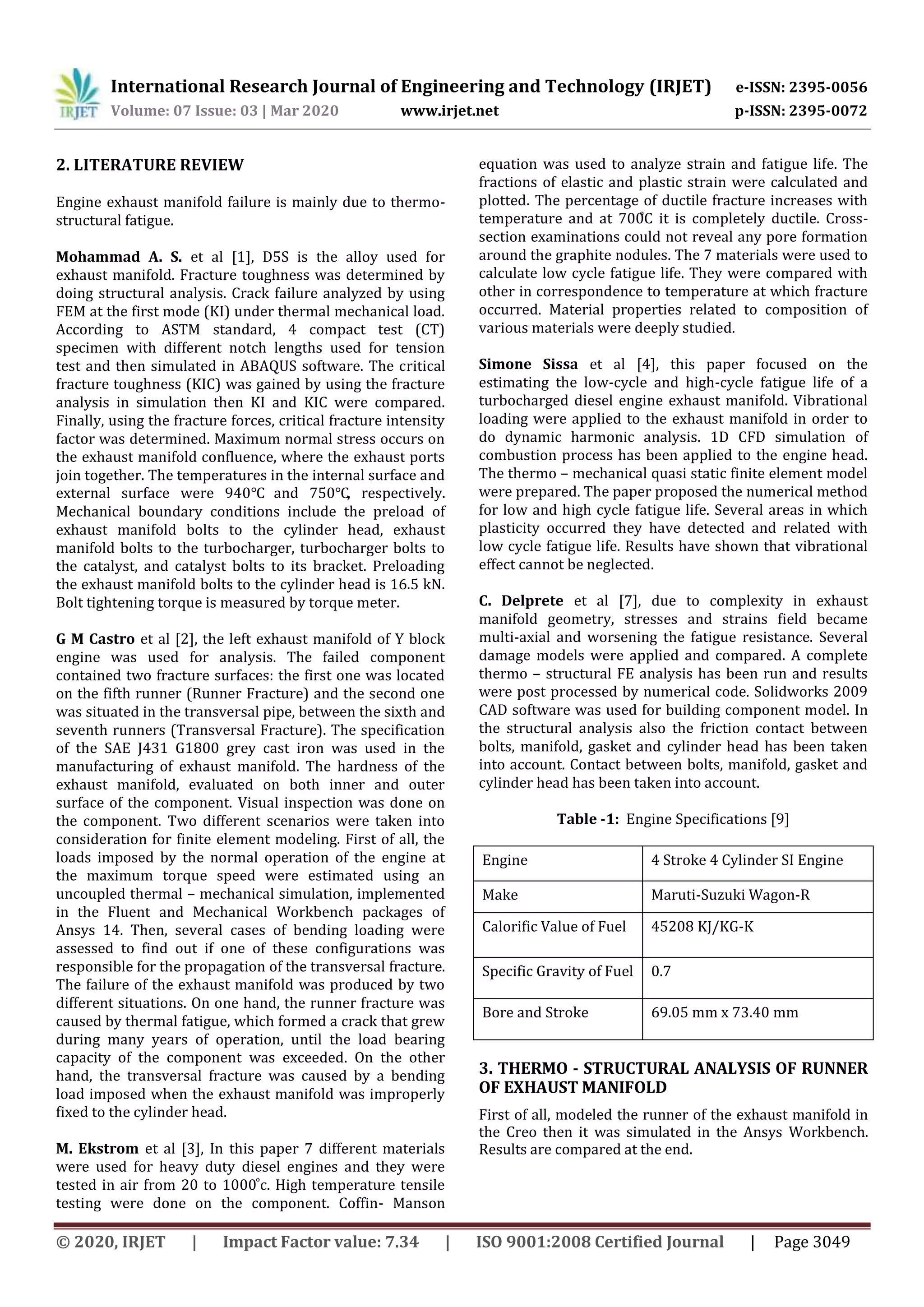IRJET - Thermo- Structural Analysis of Runner of Exhaust Manifold | PDF