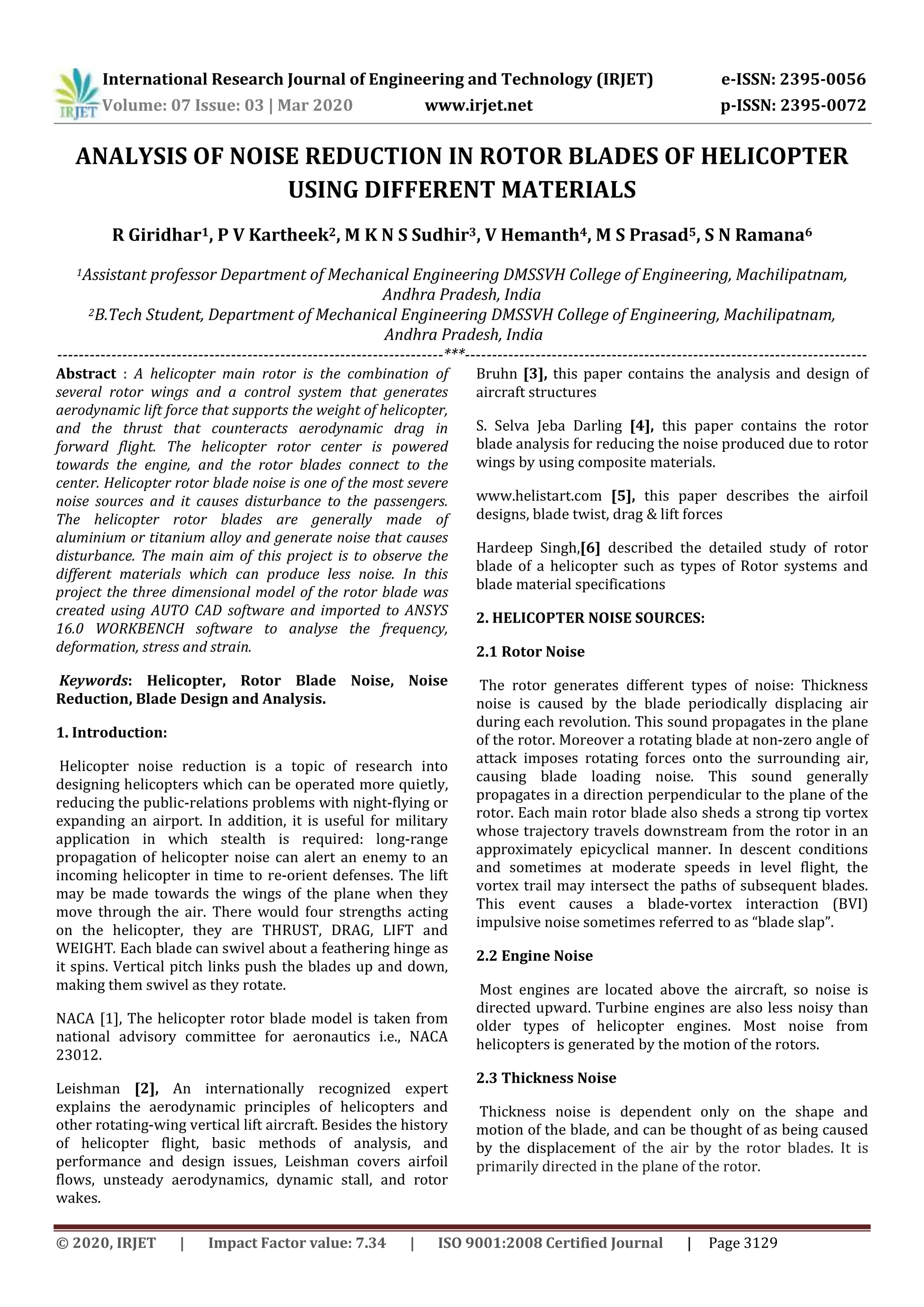 IRJET - Analysis of Noise Reduction in Rotor Blades of Helicopter using ...