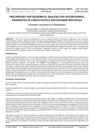 IRJET - Preliminary Phytochemical Analysis and Antimicrobial Properties of Carica Papaya and ...