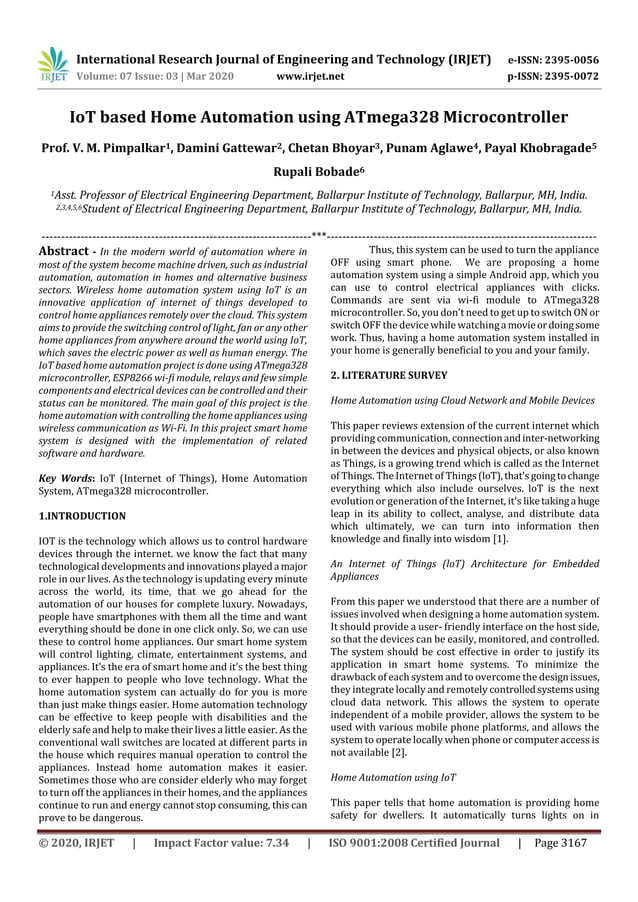 IRJET - IoT based Home Automation using ATmega328 Microcontroller | PDF