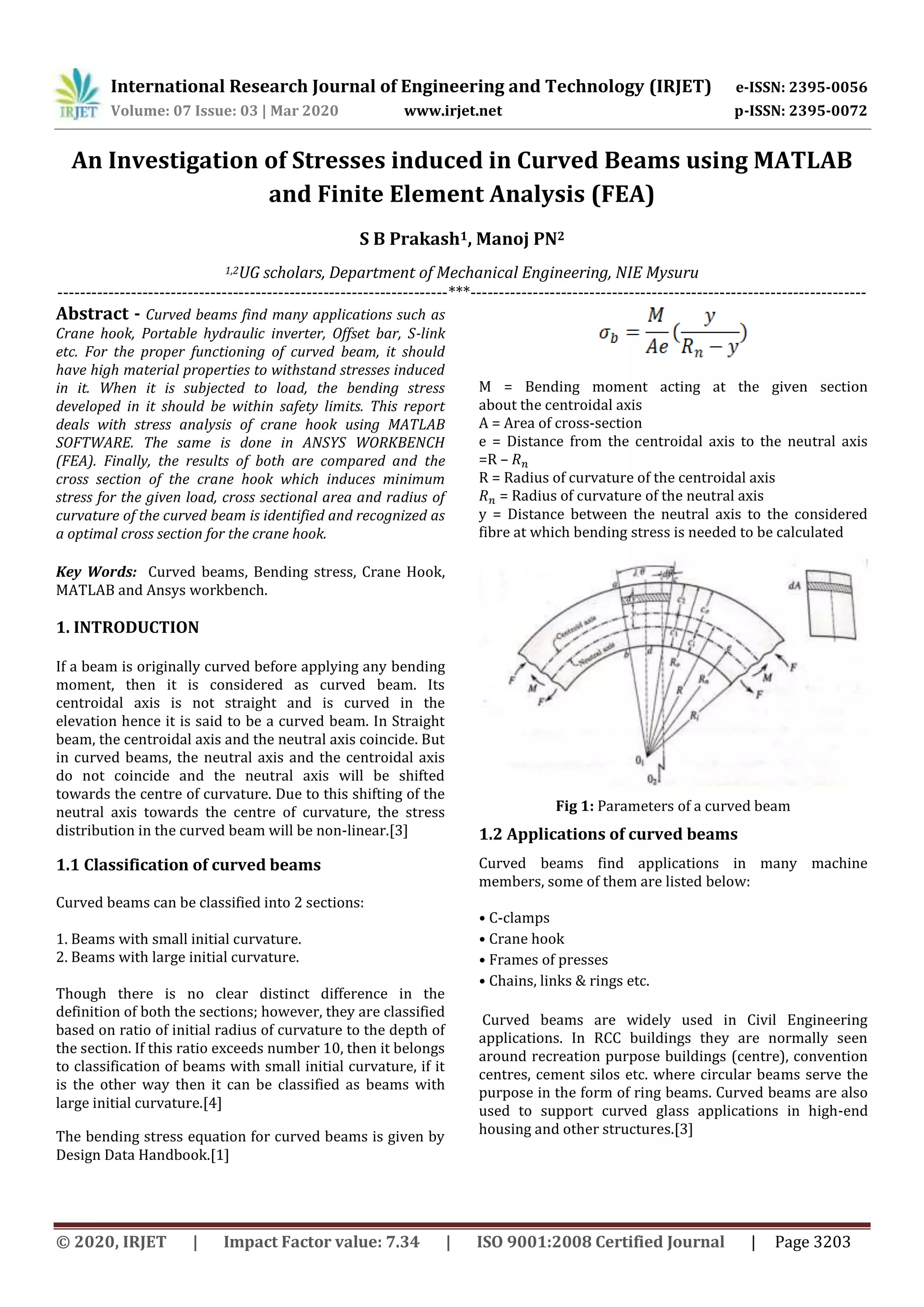 IRJET - An Investigation of Stresses Induced in Curved Beams using MATLAB and Finite Element ...