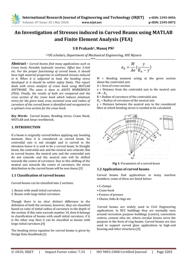 IRJET - An Investigation of Stresses Induced in Curved Beams using ...