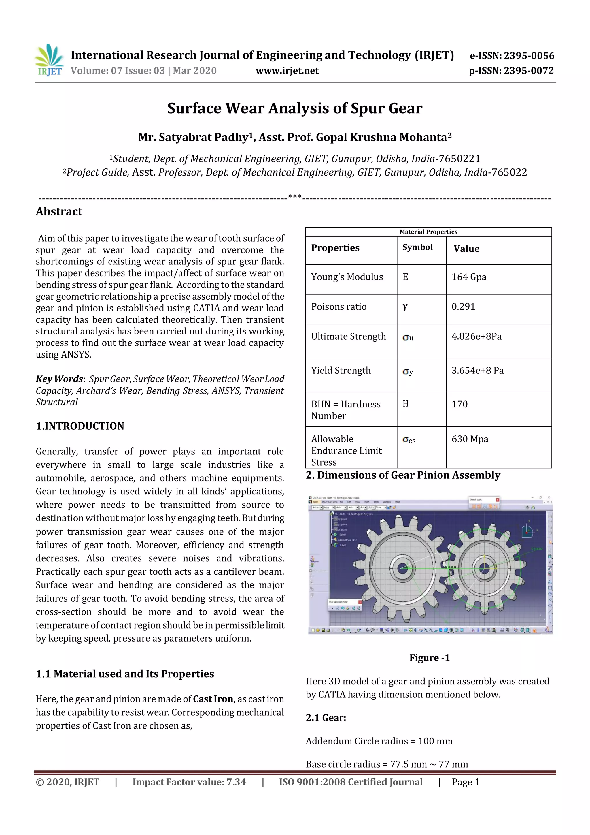 IRJET - Surface Wear Analysis of Spur Gear | PDF