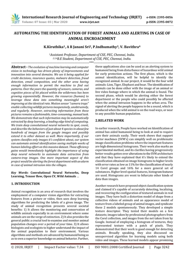 IRJET - Automating the Identification of Forest Animals and Alerting in ...