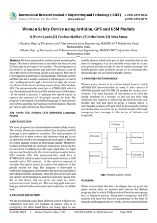 IRJET - Woman Safety Device using Arduino, GPS and GSM Module | PDF