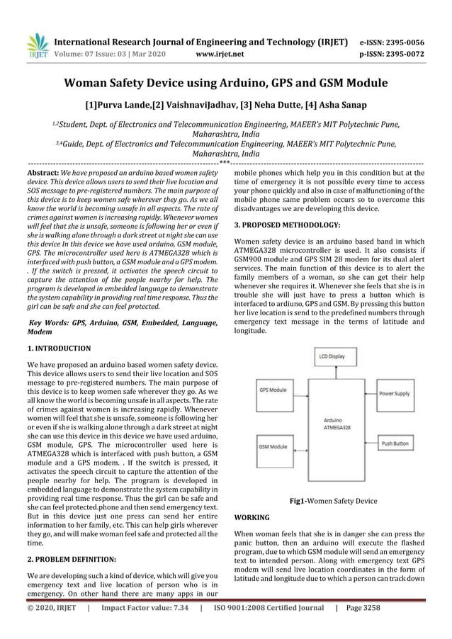 IRJET - Woman Safety Device using Arduino, GPS and GSM Module | PDF ...