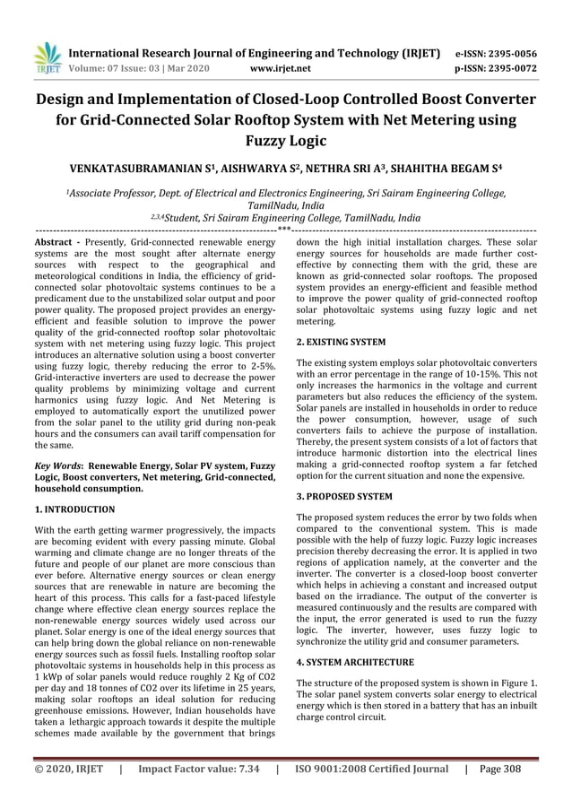 IRJET - Design and Implementation of Closed-Loop Controlled Boost Converter for Grid-Connected ...