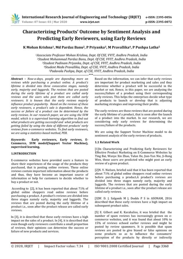 IRJET - Characterizing Products’ Outcome by Sentiment Analysis and Predicting Early Reviewers ...