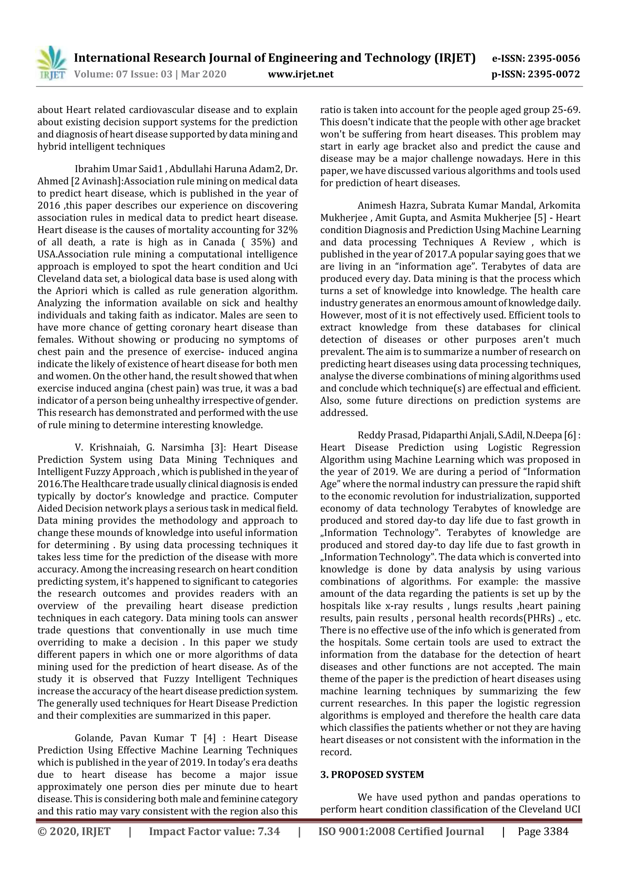 IRJET - Effective Heart Disease Prediction using Distinct Machine Learning Techniques | PDF ...