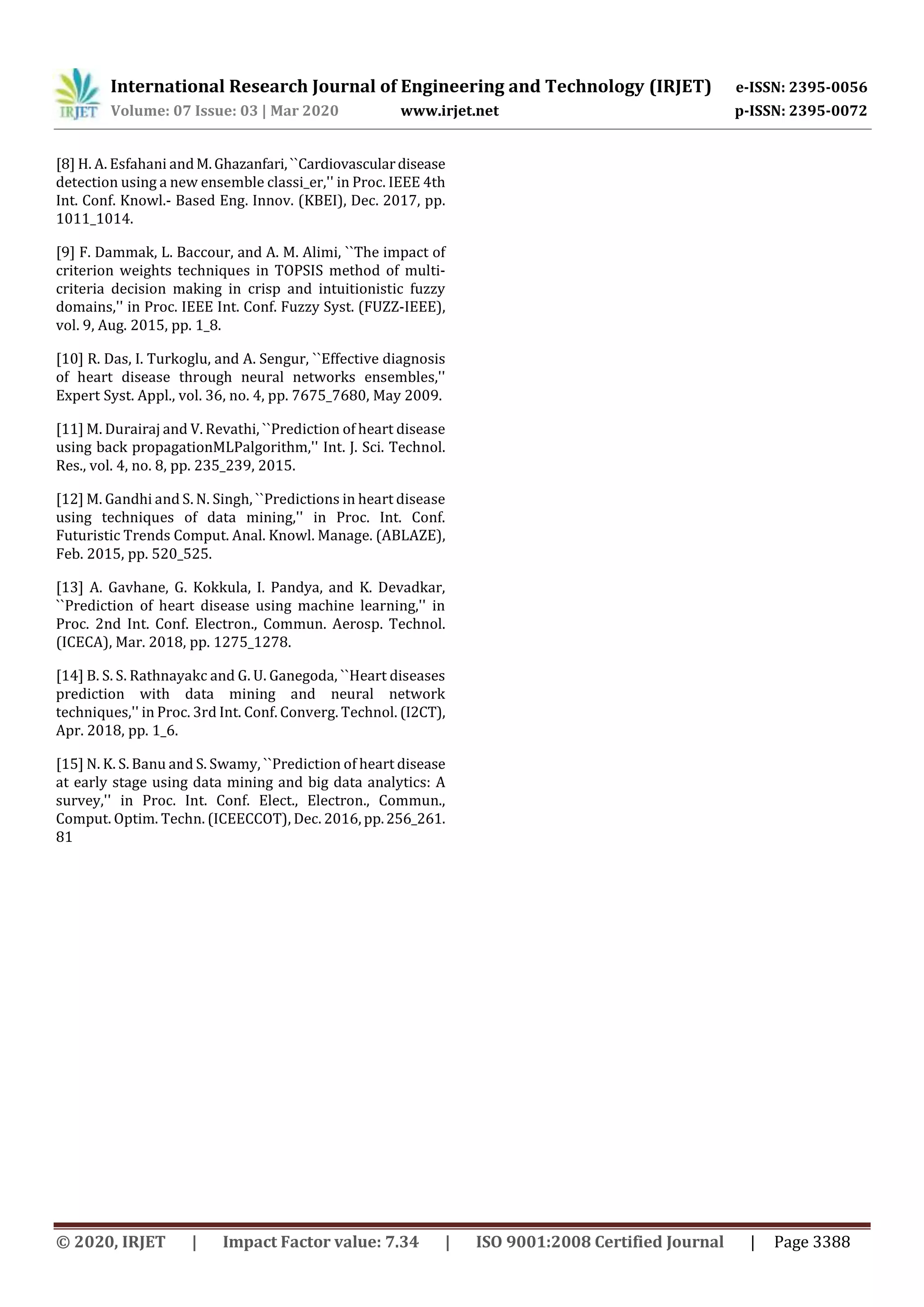 IRJET - Effective Heart Disease Prediction using Distinct Machine Learning Techniques | PDF