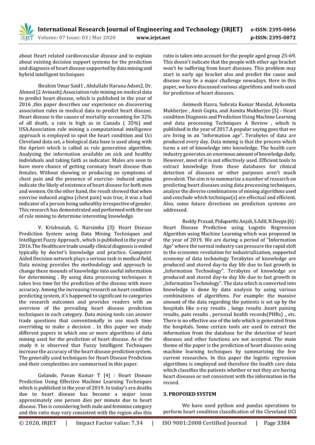 IRJET - Effective Heart Disease Prediction using Distinct Machine Learning Techniques | PDF ...