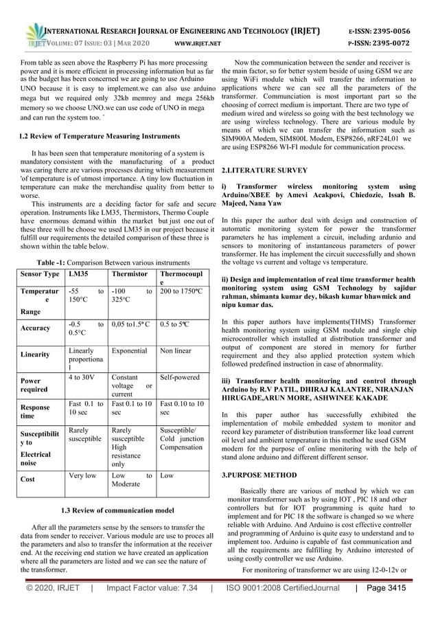 IRJET - Transformers Monitoring using Arduino | PDF | Internet of ...