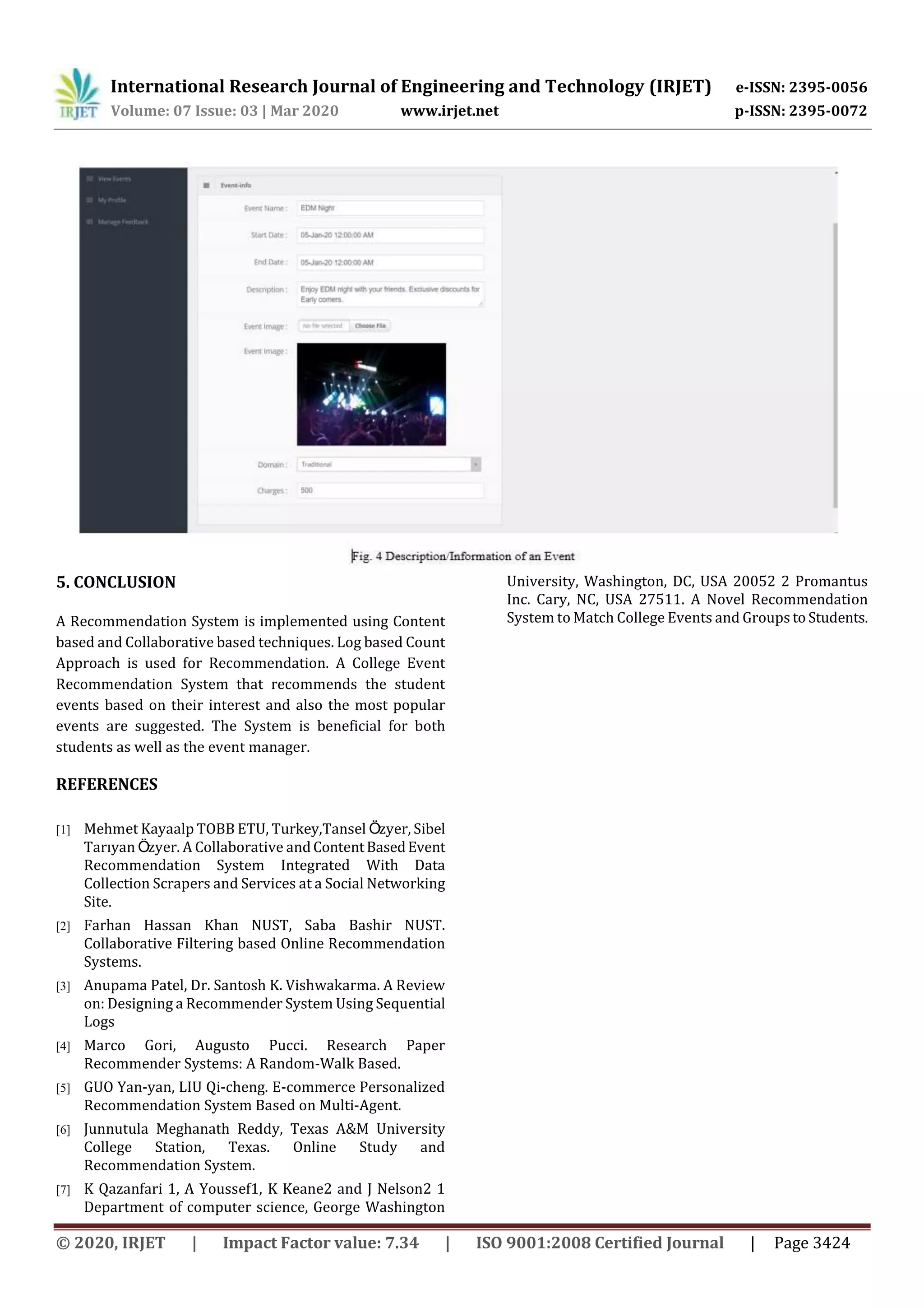 Irjet College Event Recommendation System Using Log Based Count Method Pdf Operating