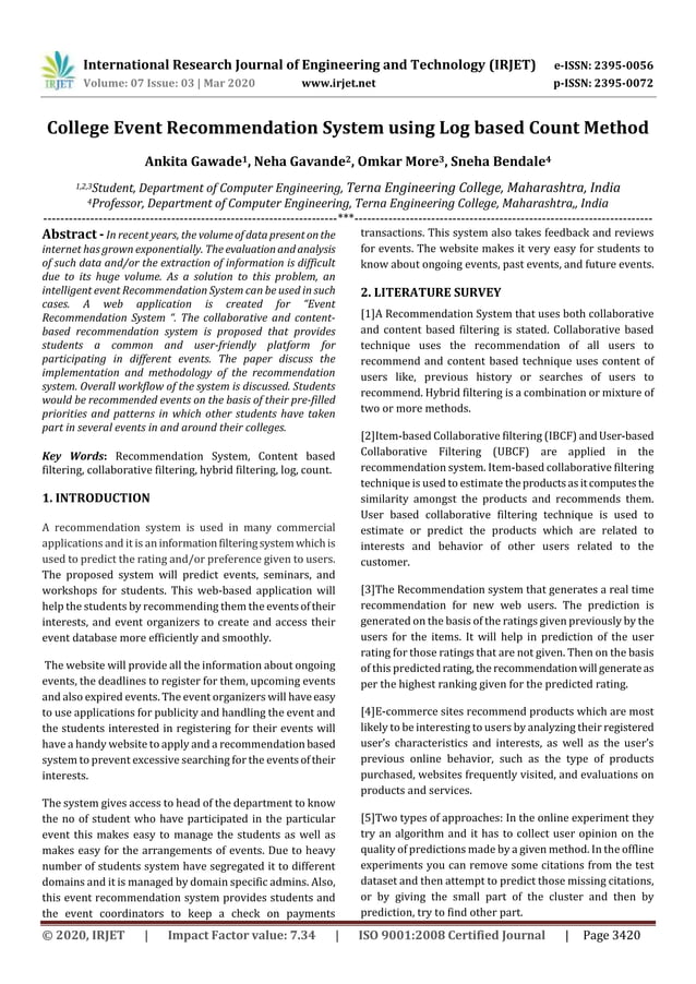 IRJET - College Event Recommendation System using LOG based Count Method | PDF | Operating ...