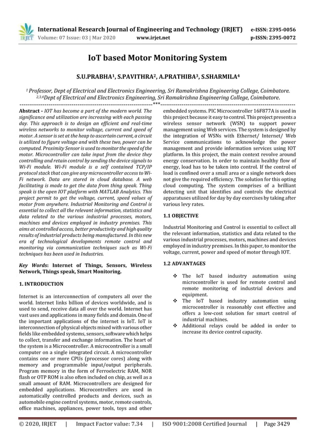 IRJET - IoT based Motor Monitoring System | PDF