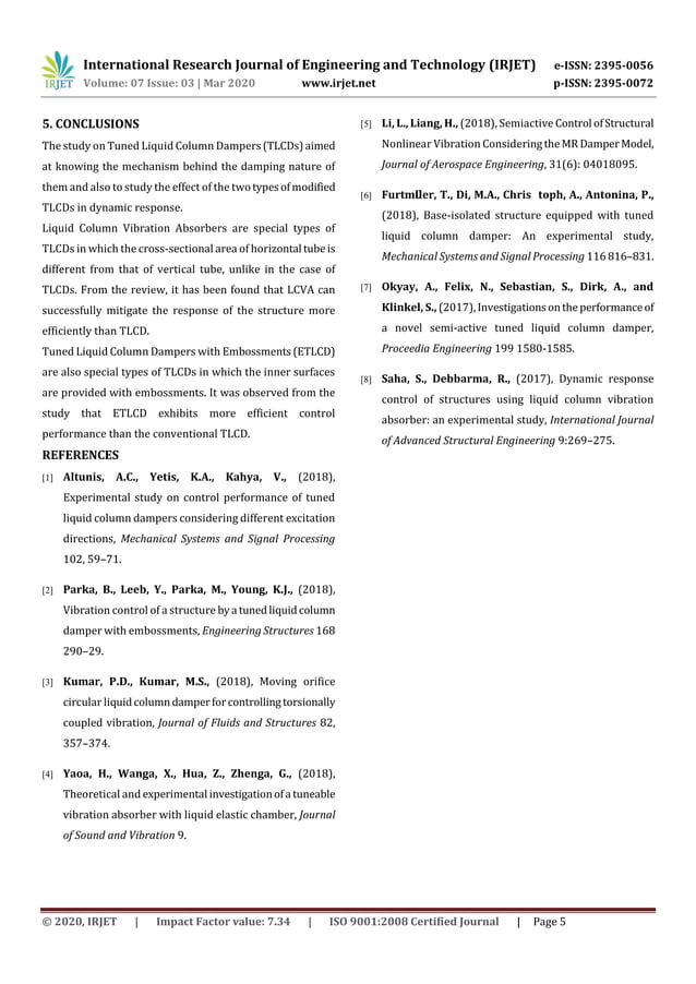 IRJET - A Review on Tuned Liquid Column Dampers (TLCDS) and Tuned ...