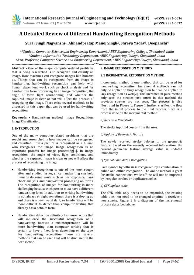 IRJET - A Detailed Review of Different Handwriting Recognition Methods | PDF
