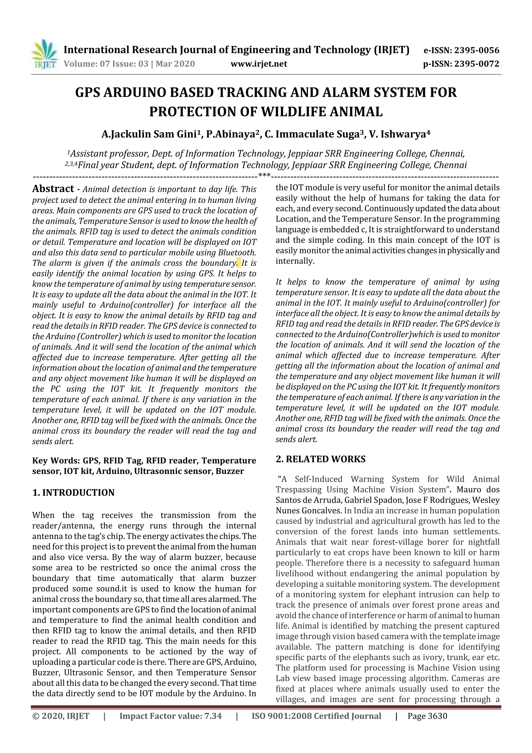 IRJET- GPS Arduino based Tracking and Alarm System for Protection of ...