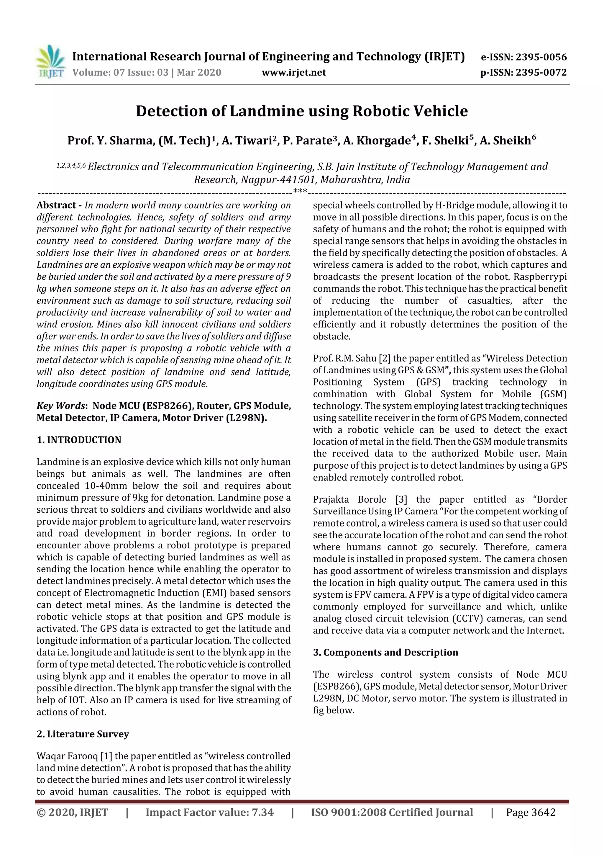Irjet Detection Of Landmine Using Robotic Vehicle Pdf