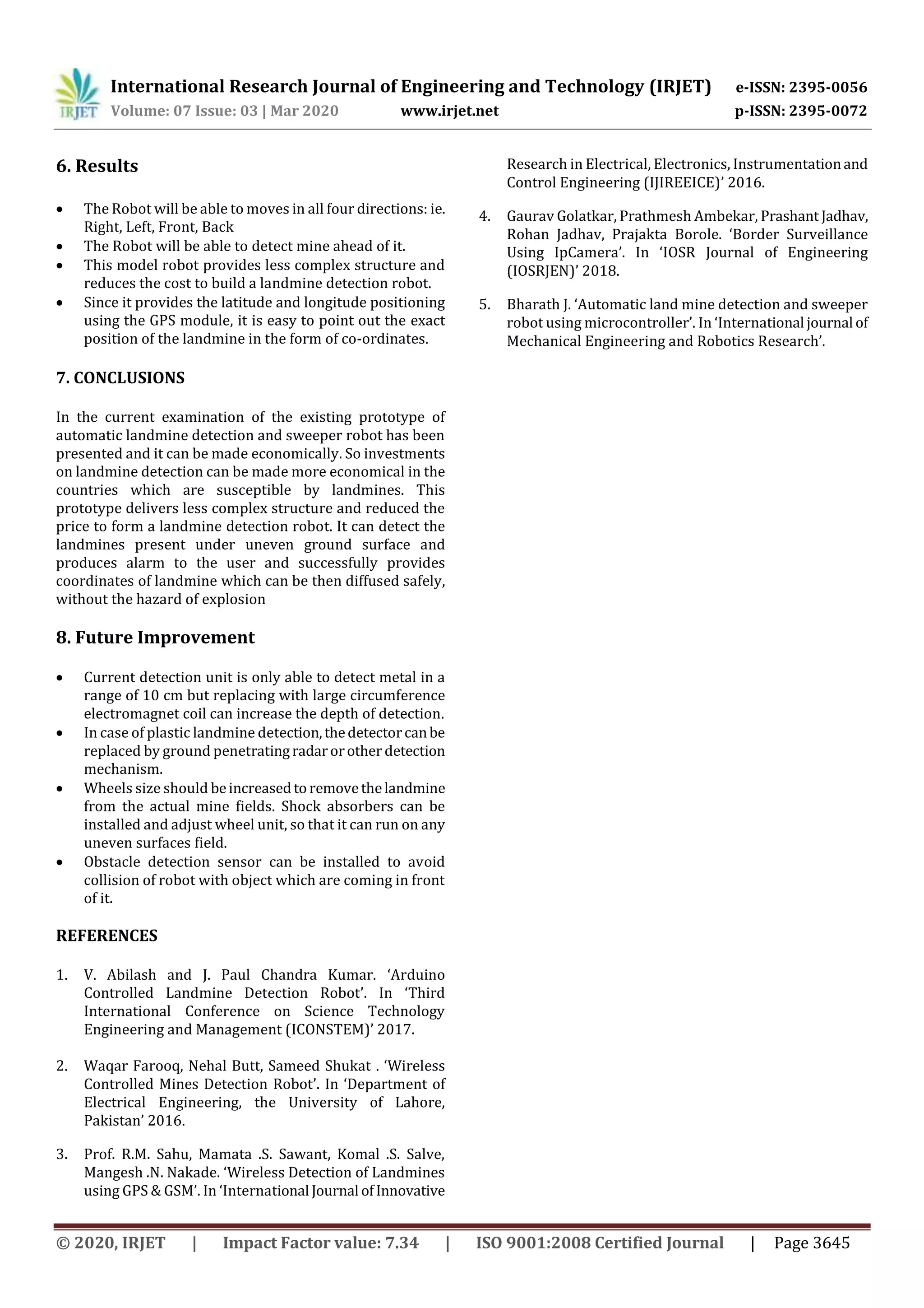 IRJET - Detection of Landmine using Robotic Vehicle | PDF IRJET - Detection of Landmine using Robotic Vehicle | PDF
