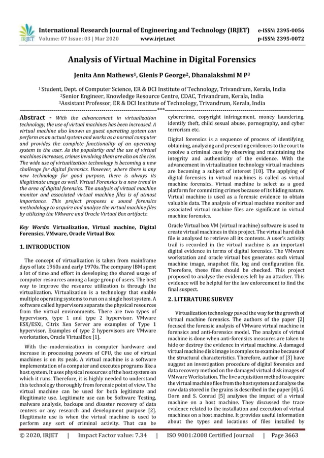 IRJET - Analysis of Virtual Machine in Digital Forensics | PDF