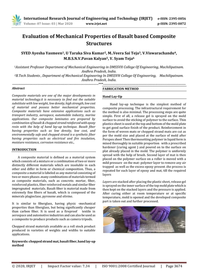 IRJET - Evaluation of Mechanical Properties of Basalt based Composite Structures | PDF
