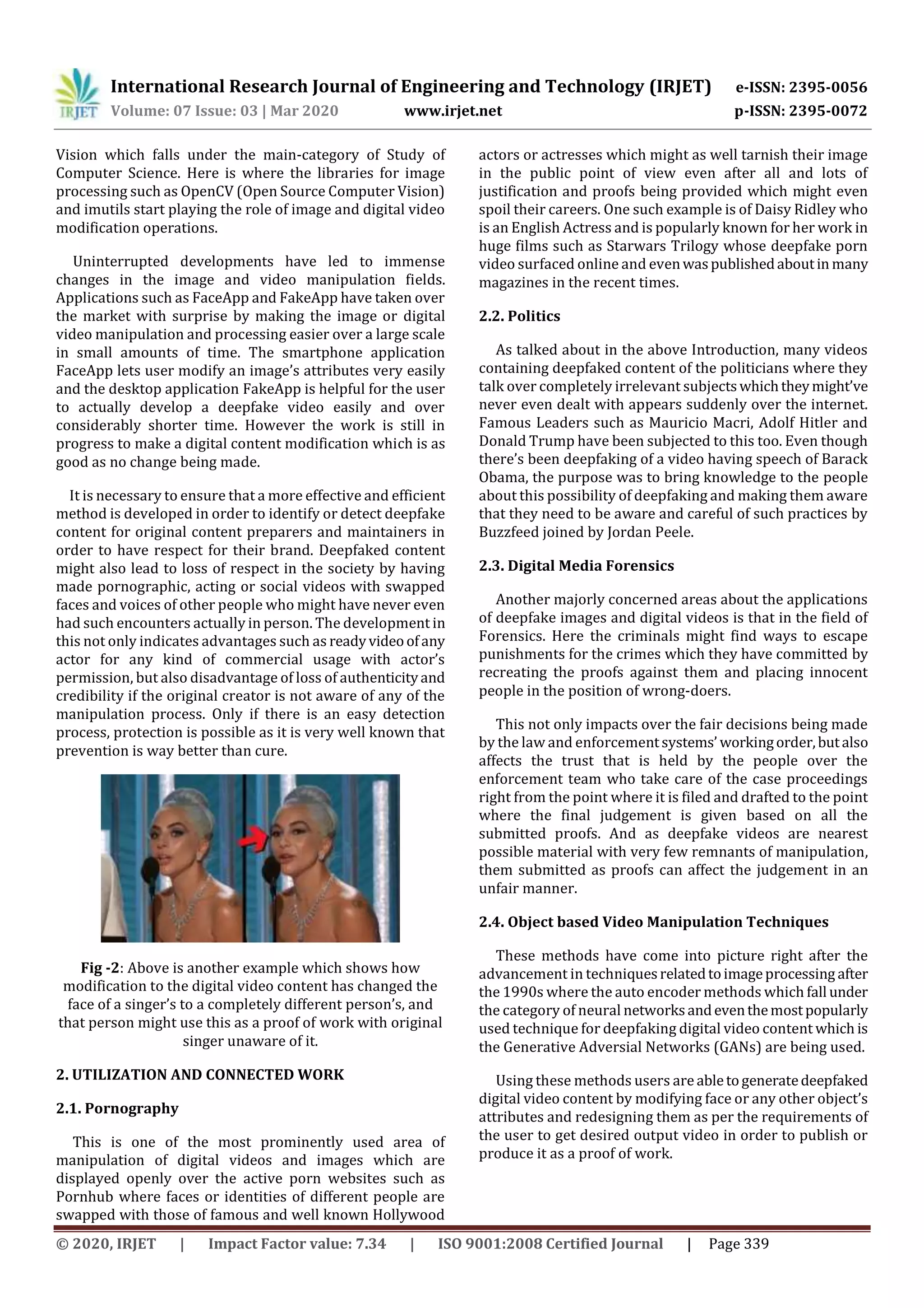 IRJET - Deepfake Video Detection using Image Processing and Hashing Tools | PDF