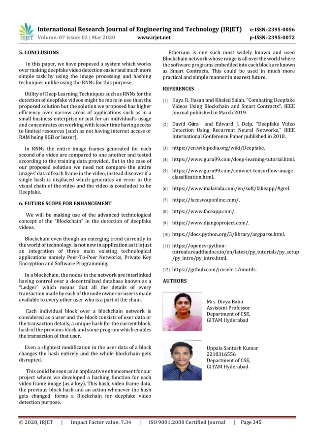 IRJET - Deepfake Video Detection using Image Processing and Hashing Tools | PDF