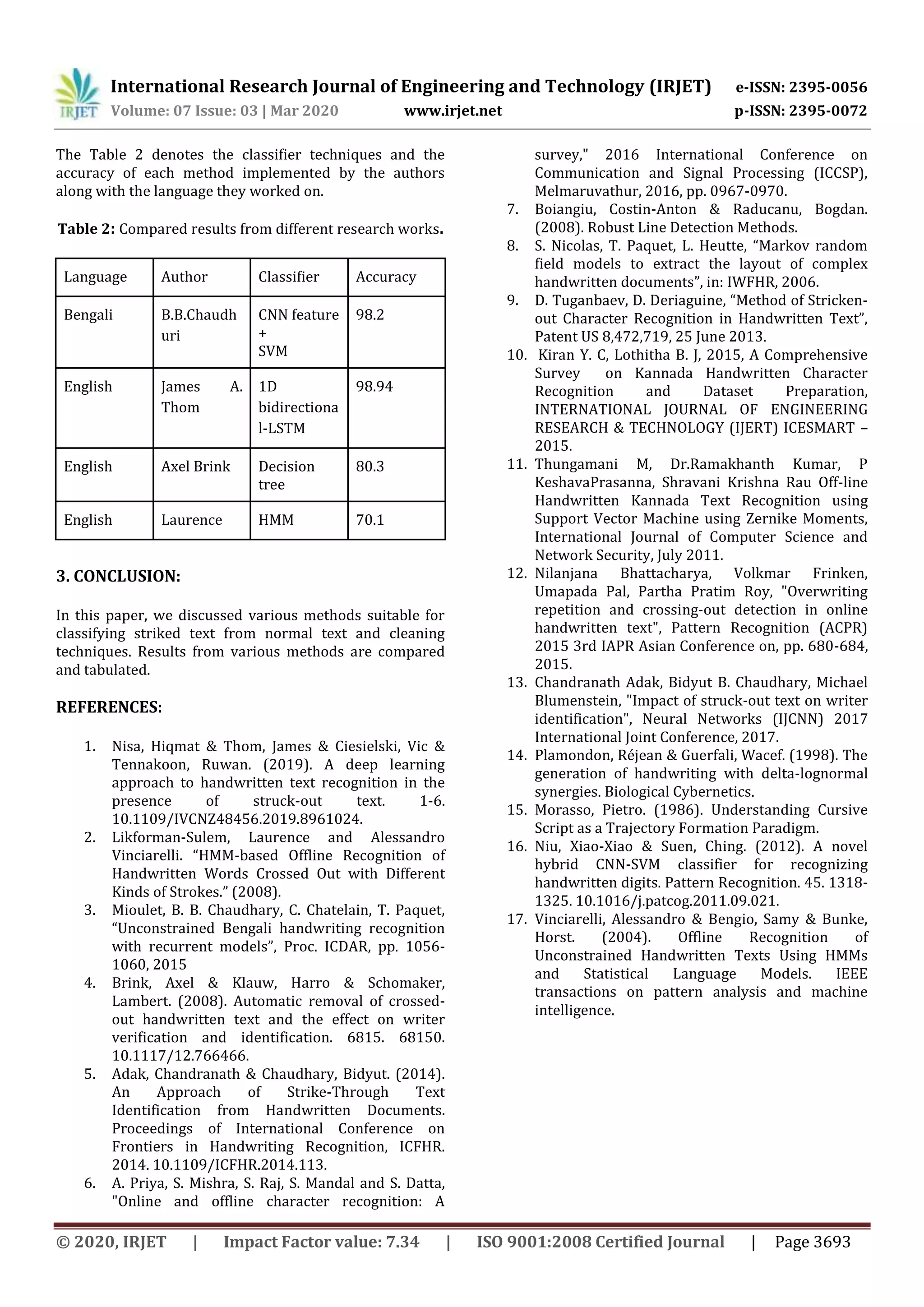 IRJET - A Survey on Recognition of Strike-Out Texts in Handwritten ...