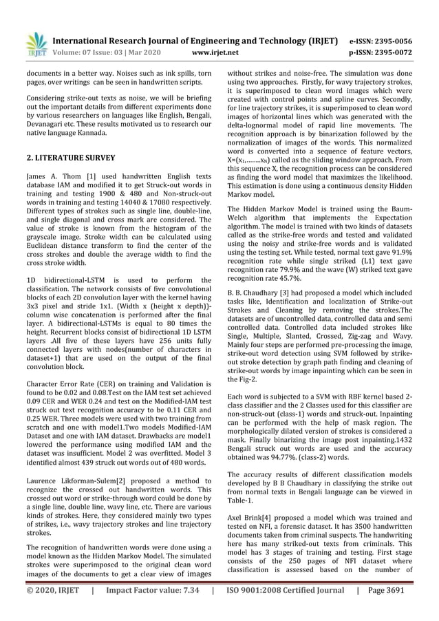 IRJET - A Survey on Recognition of Strike-Out Texts in Handwritten ...