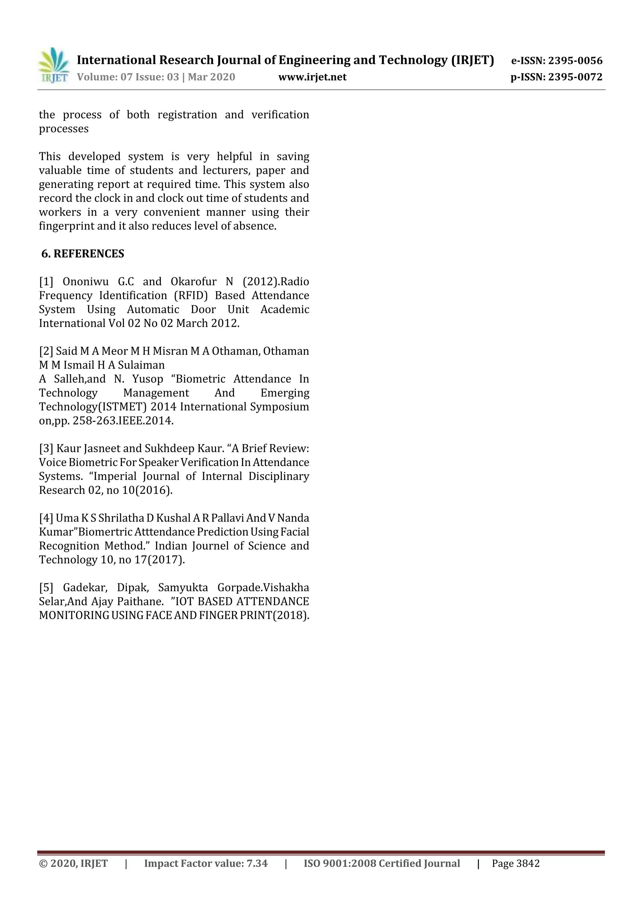 IRJET - Biometric Attendance System | PDF