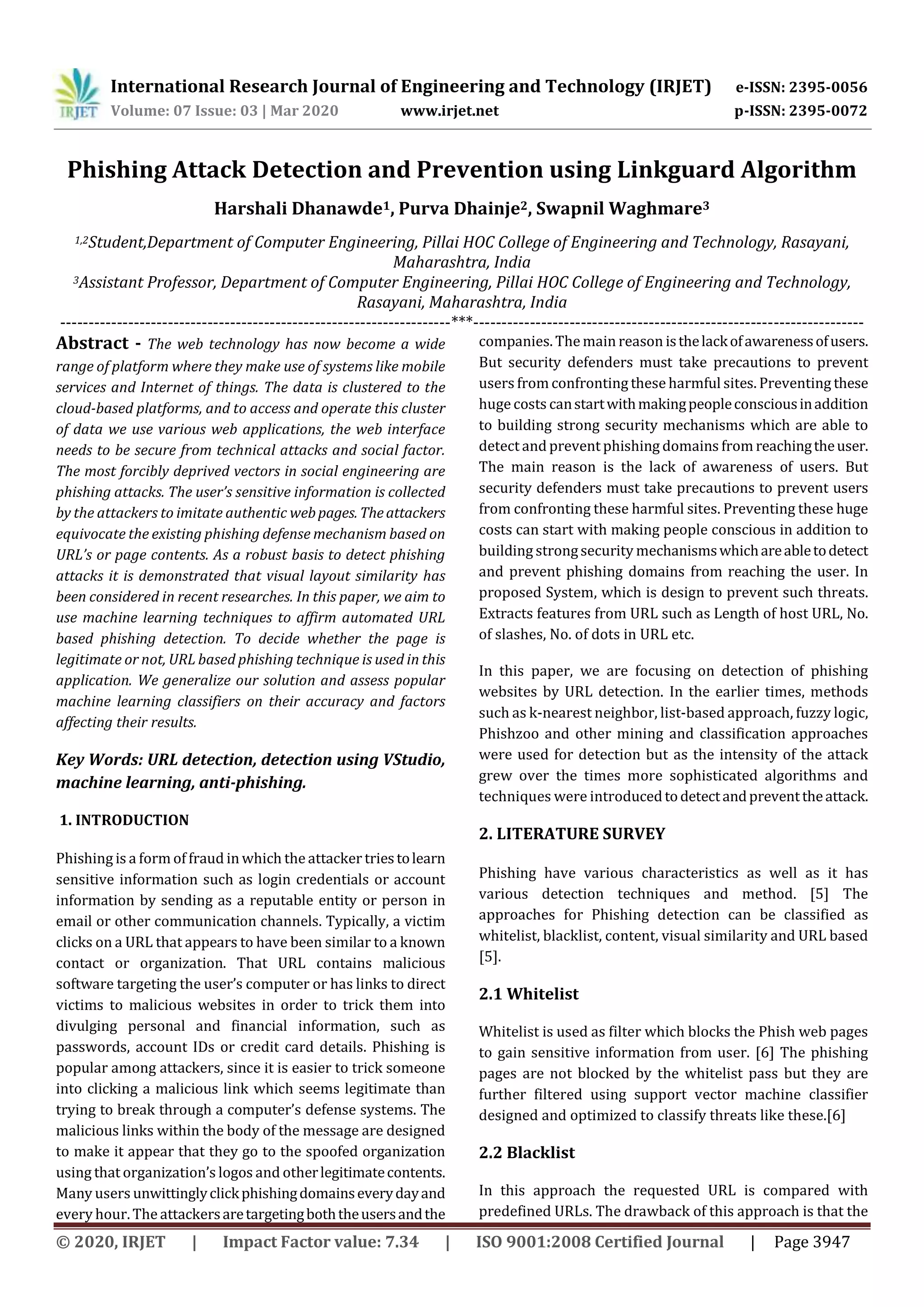 IRJET - Phishing Attack Detection and Prevention using Linkguard Algorithm | PDF