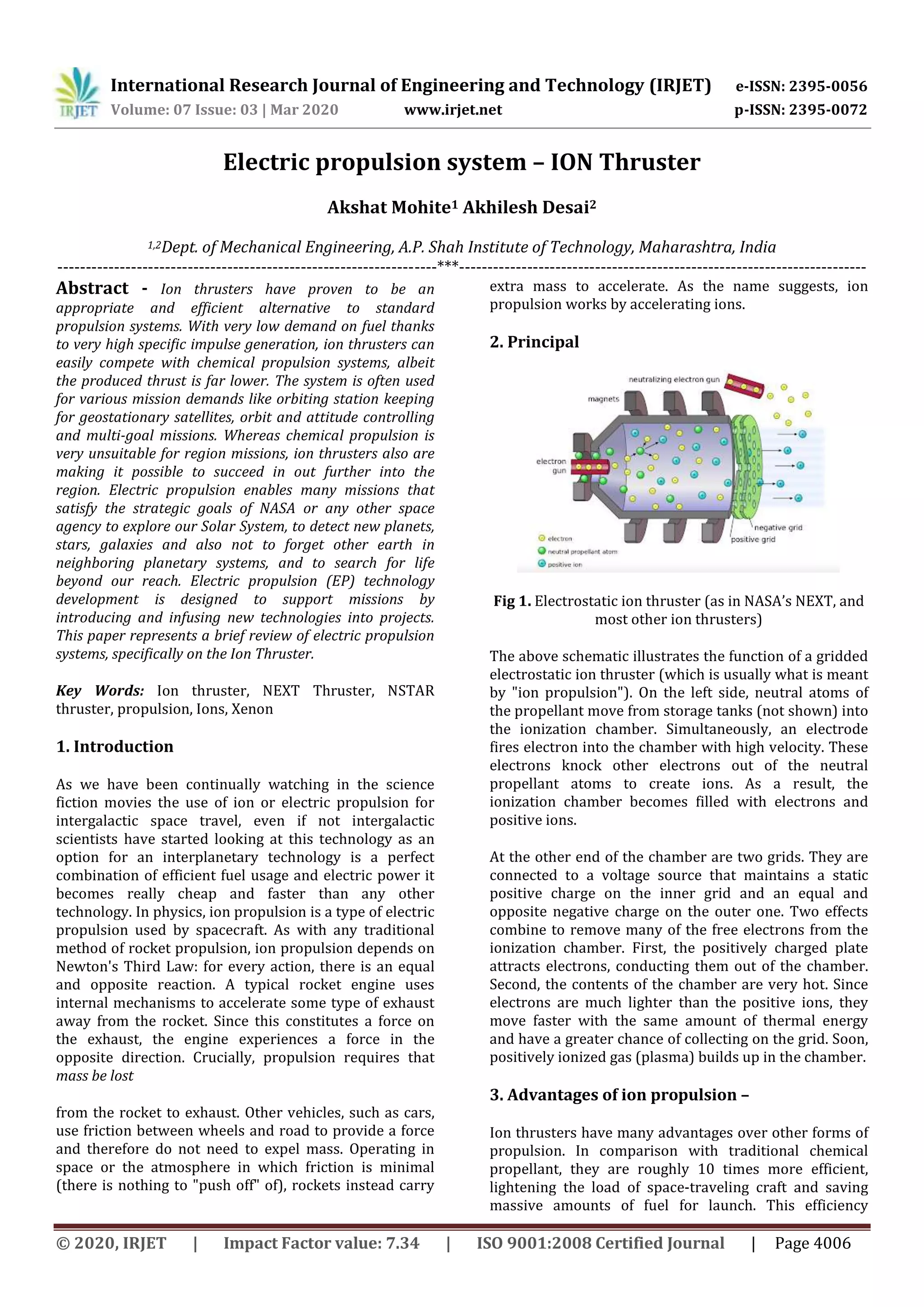 IRJET - Electric Propulsion System – Ion Thruster | PDF