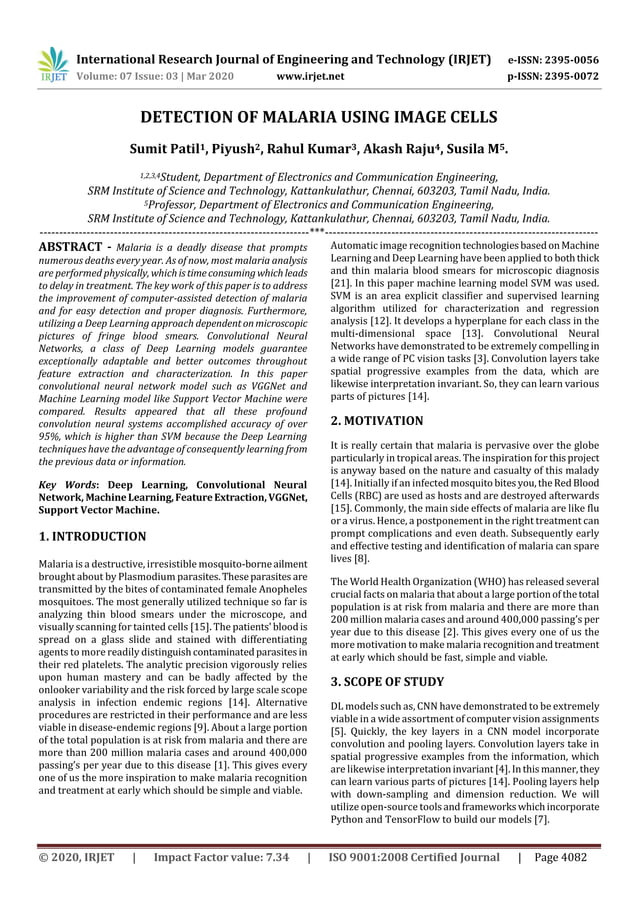 IRJET - Detection of Malaria using Image Cells | PDF