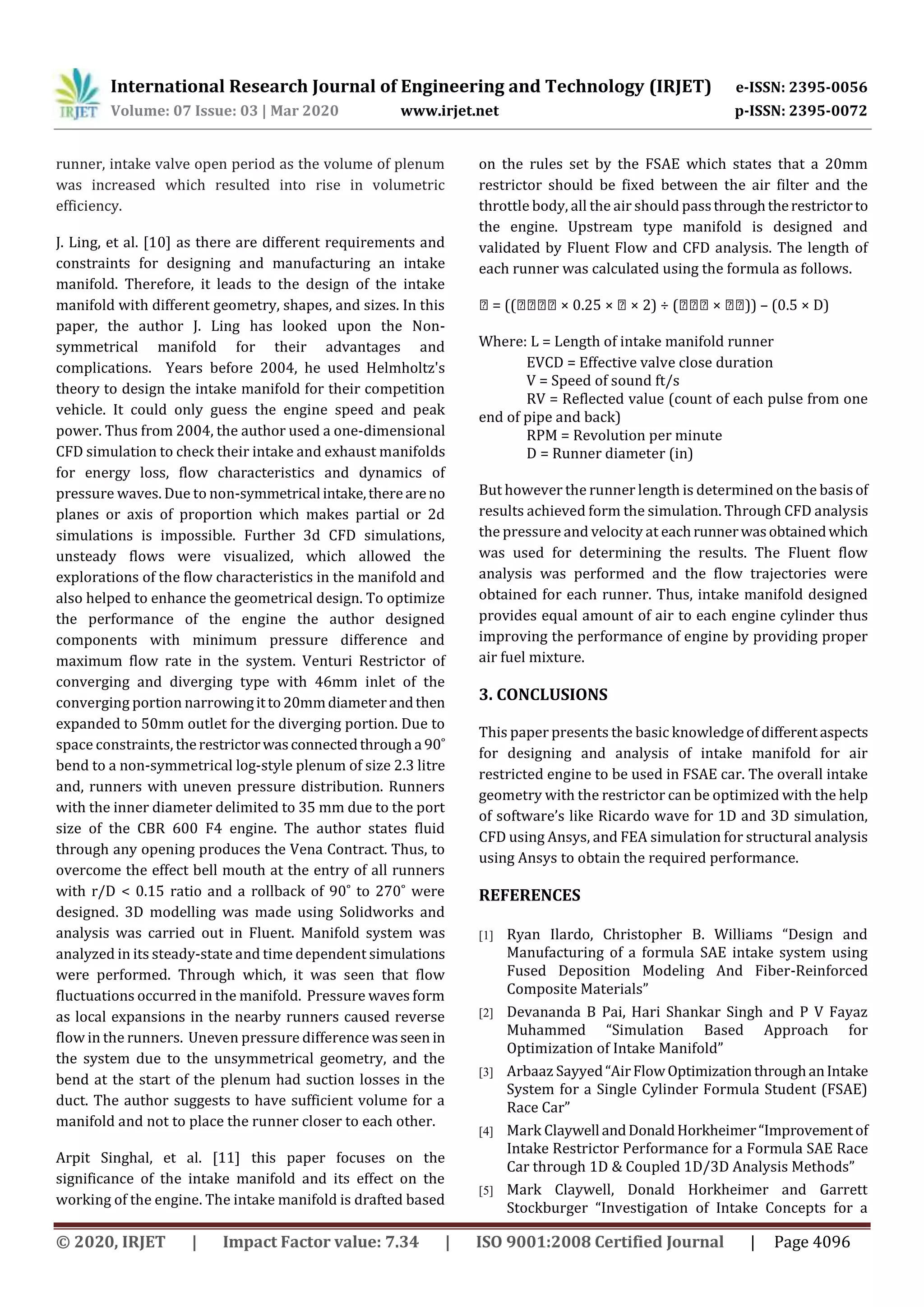 IRJET - Review on Design of Intake Manifold for Air Restricted Engine | PDF