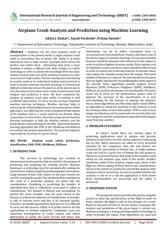 IRJET - Airplane Crash Analysis and Prediction using Machine Learning | PDF
